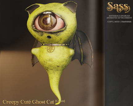 Second Life Marketplace - Sass [Creepy Cute Ghost Cat] Green